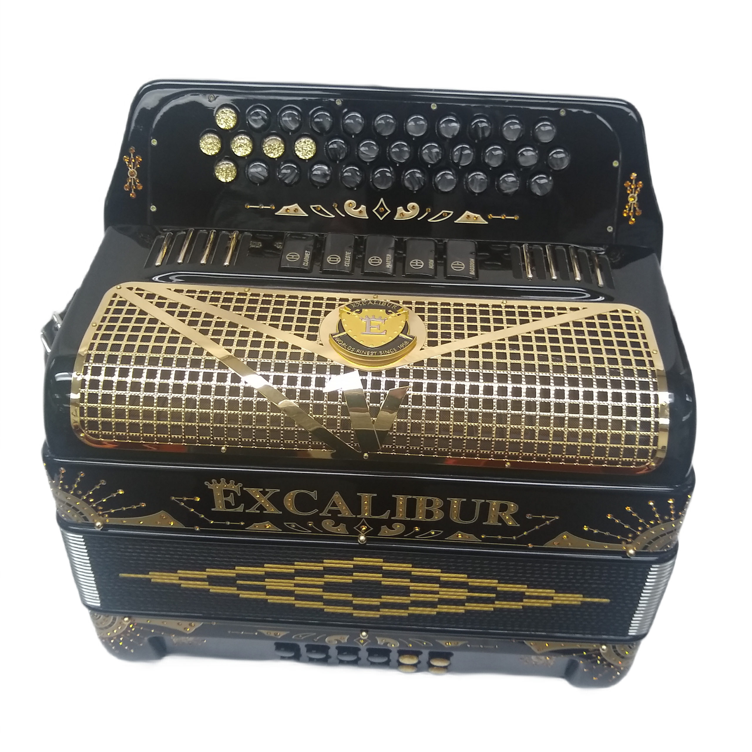 Excalibur Crown Series 5 Switch Button Accordion Black Gold V Grill