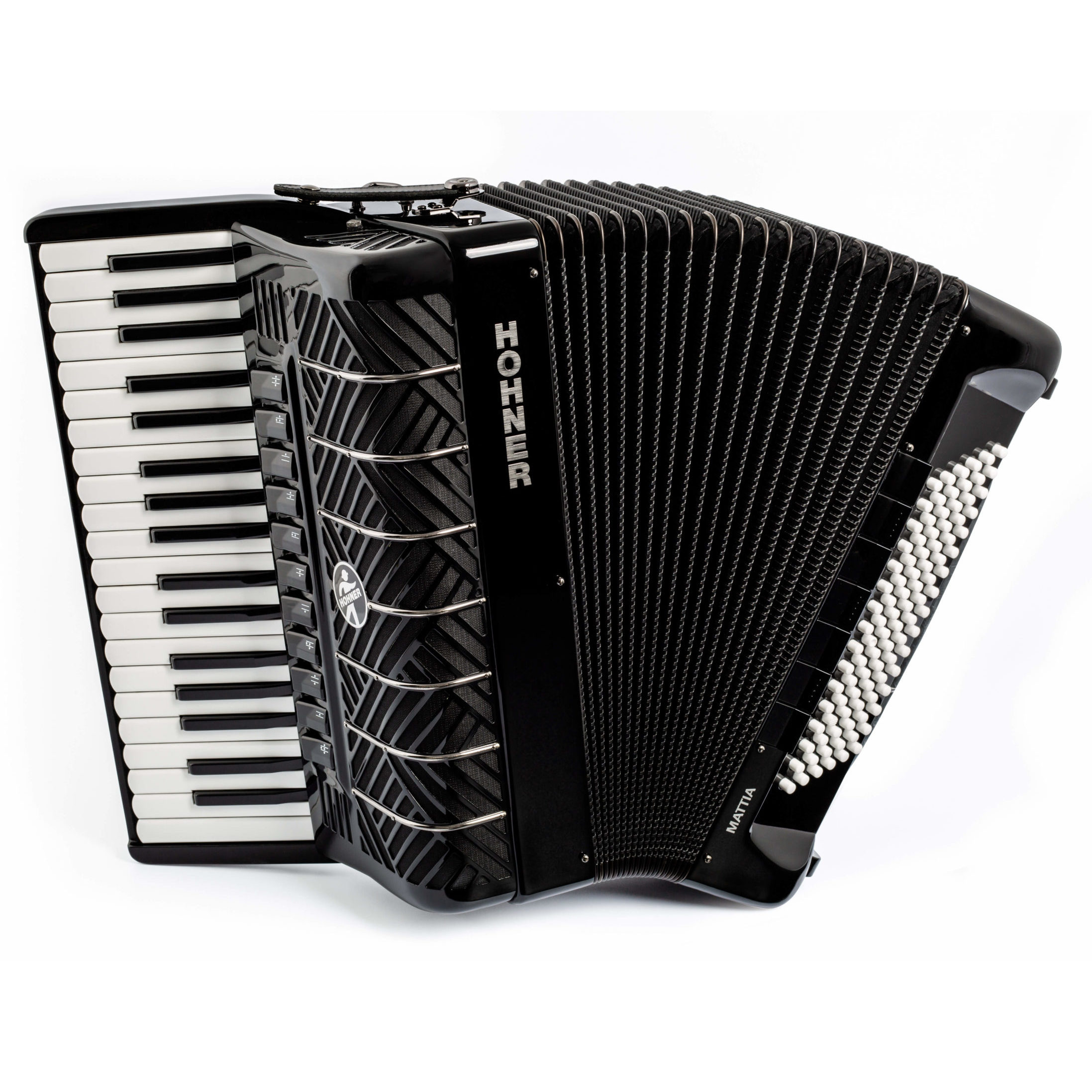 Hohner Mattia IV 96 BK gun black, white keys - Jim Laabs Music Store