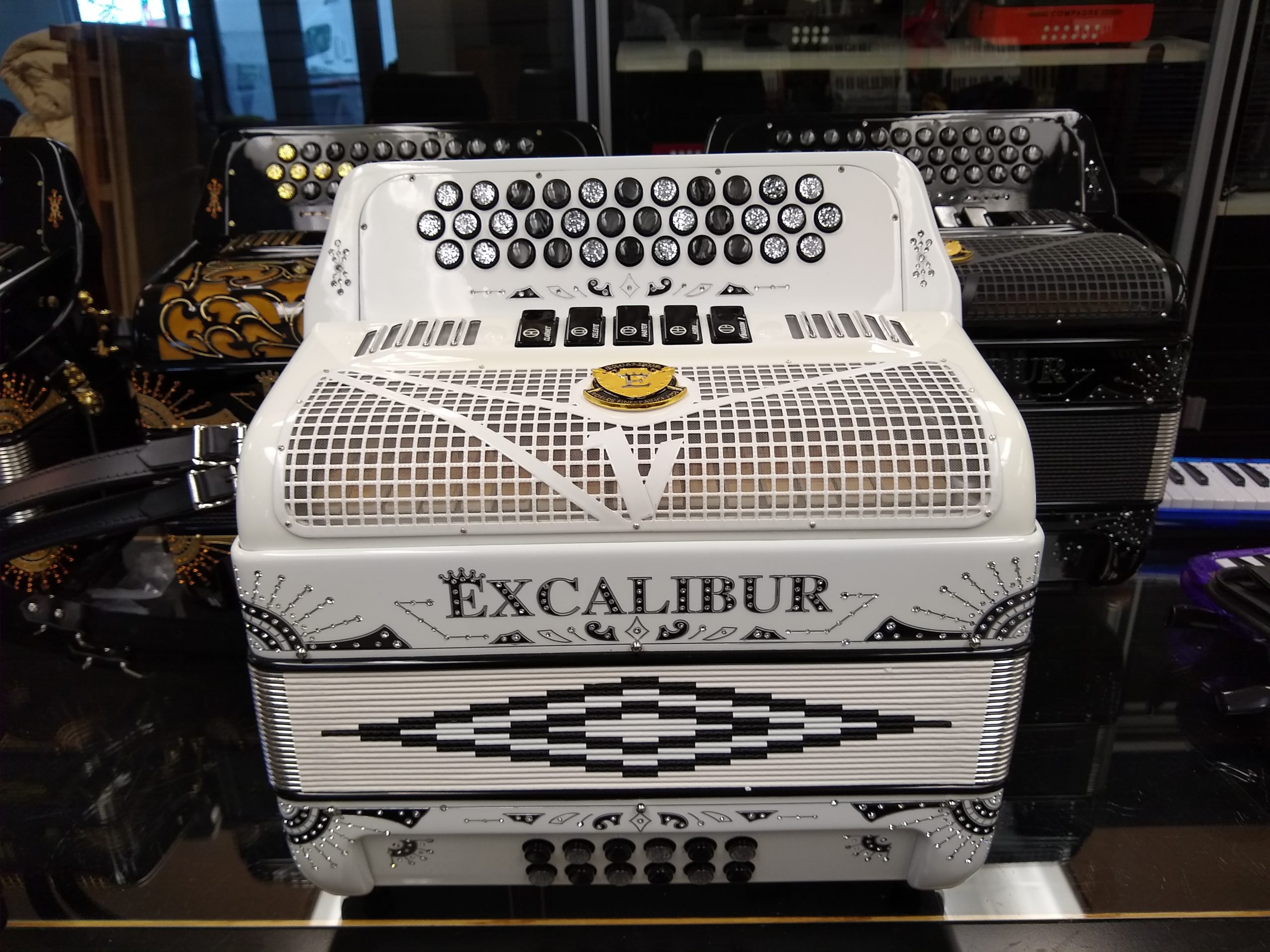 Excalibur Crown Custom 5 Switch Button Accordion White - Jim Laabs ...