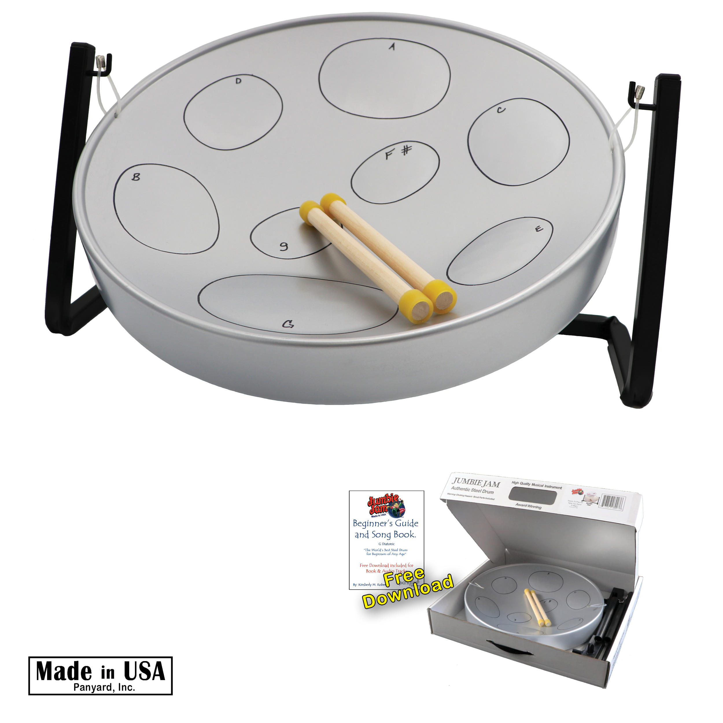 Panyard Jumbie Jam Steel Drum Kit - Table Top Stand - Silver Pan (G ...