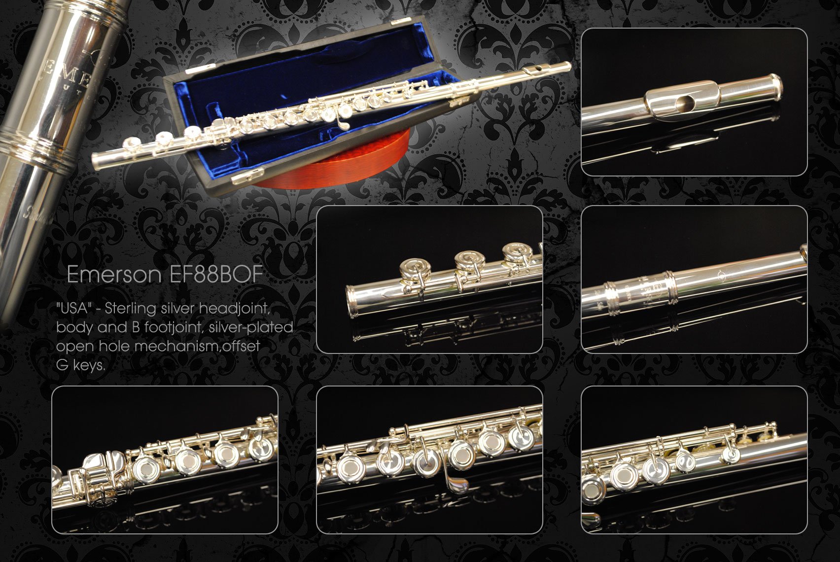 Emerson EF88BOF Flute Open Hole ( All Sterling Silver ) Professional ...