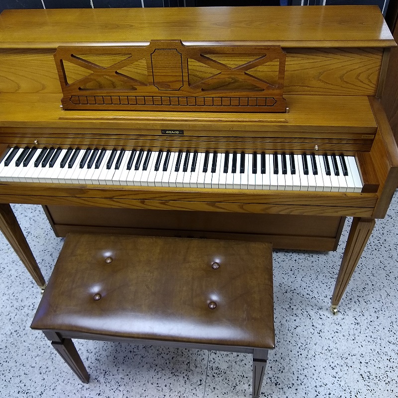 Grand Console Piano - Oak Finish - Jim Laabs Music Store