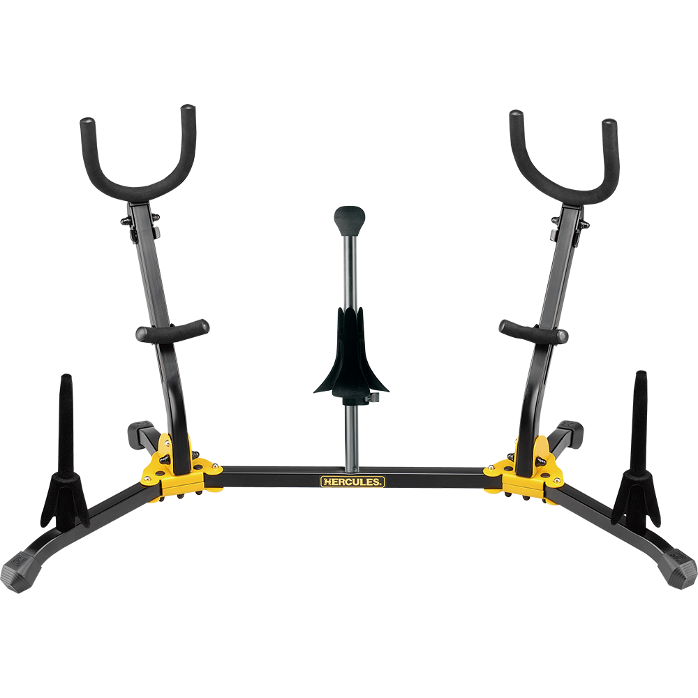 Hercules Duo Alto/Tenor Saxophone Stand with 2 Clarinet/Flute Pegs and ...