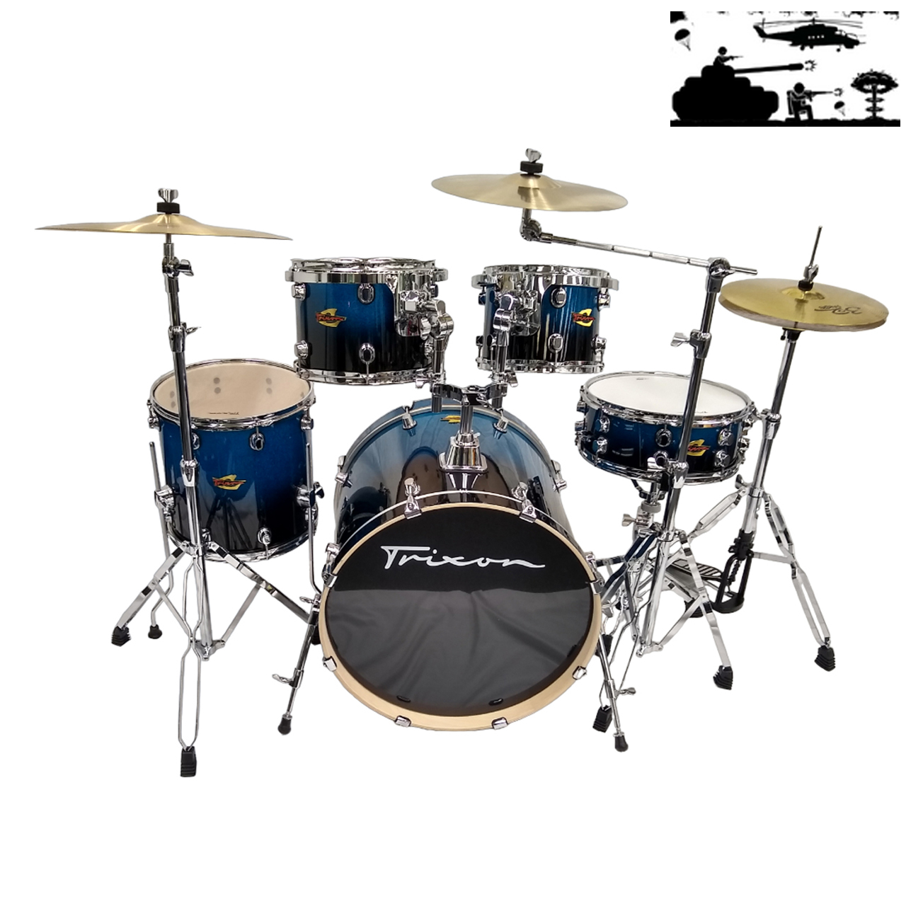 Trixon War Series 5 Piece Blue Fade Sparkle Drumset - Jim Laabs Music Store